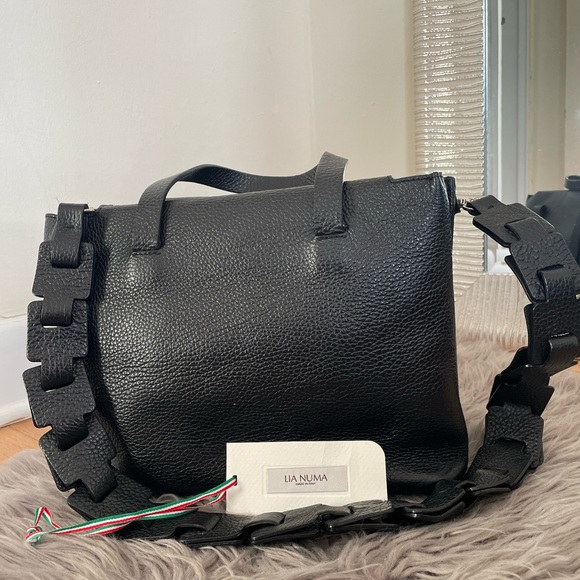 Lia Numa | Bags | Lia Numa Black Pebbled Leather Bag Wcrossbody Strap ...